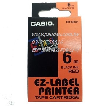 【CASIO】XR-6RD1(6mm 紅底黑字)標籤色帶