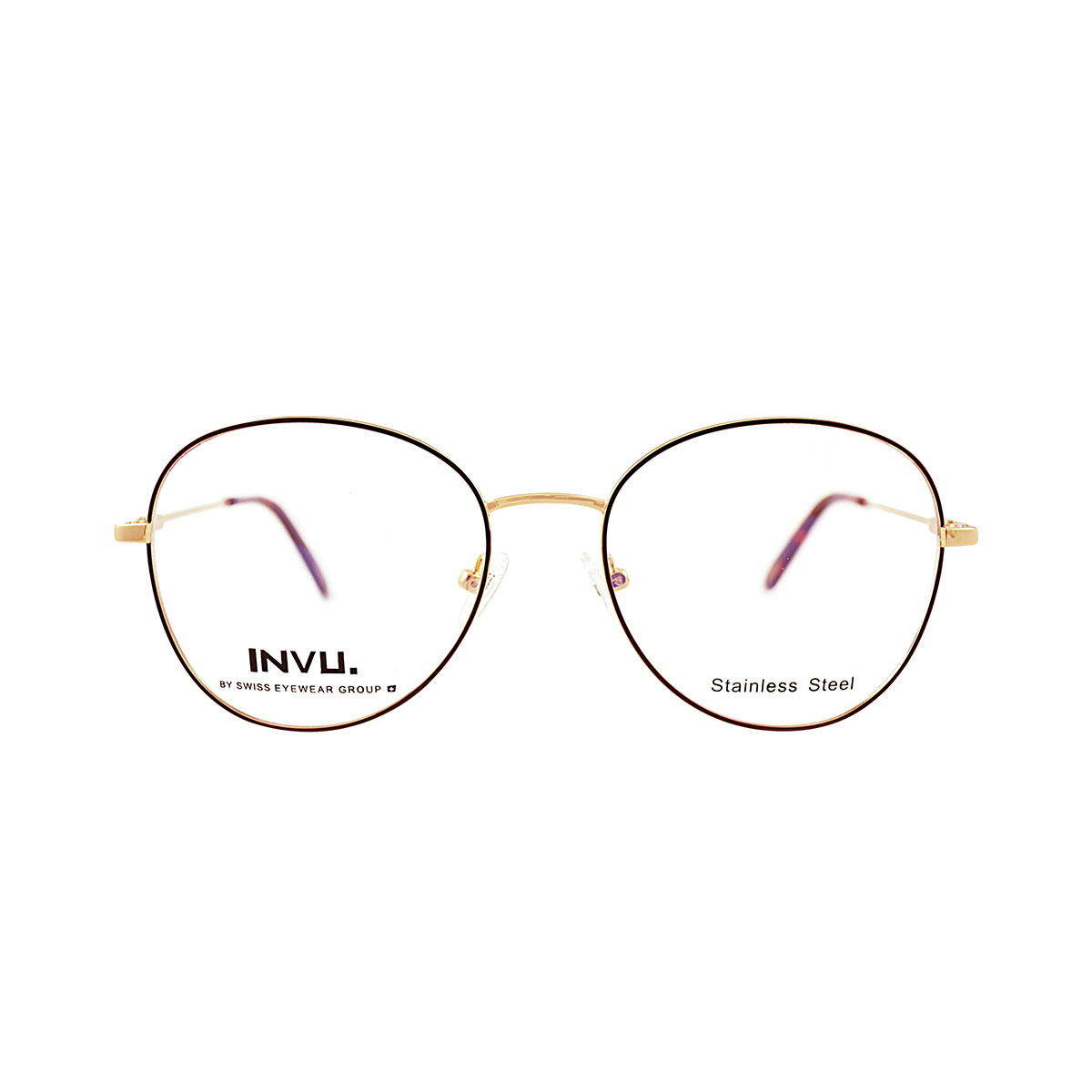 【INVU】瑞士文雅質感細黑圓框光學眼鏡(白金/焰黑) B3906A