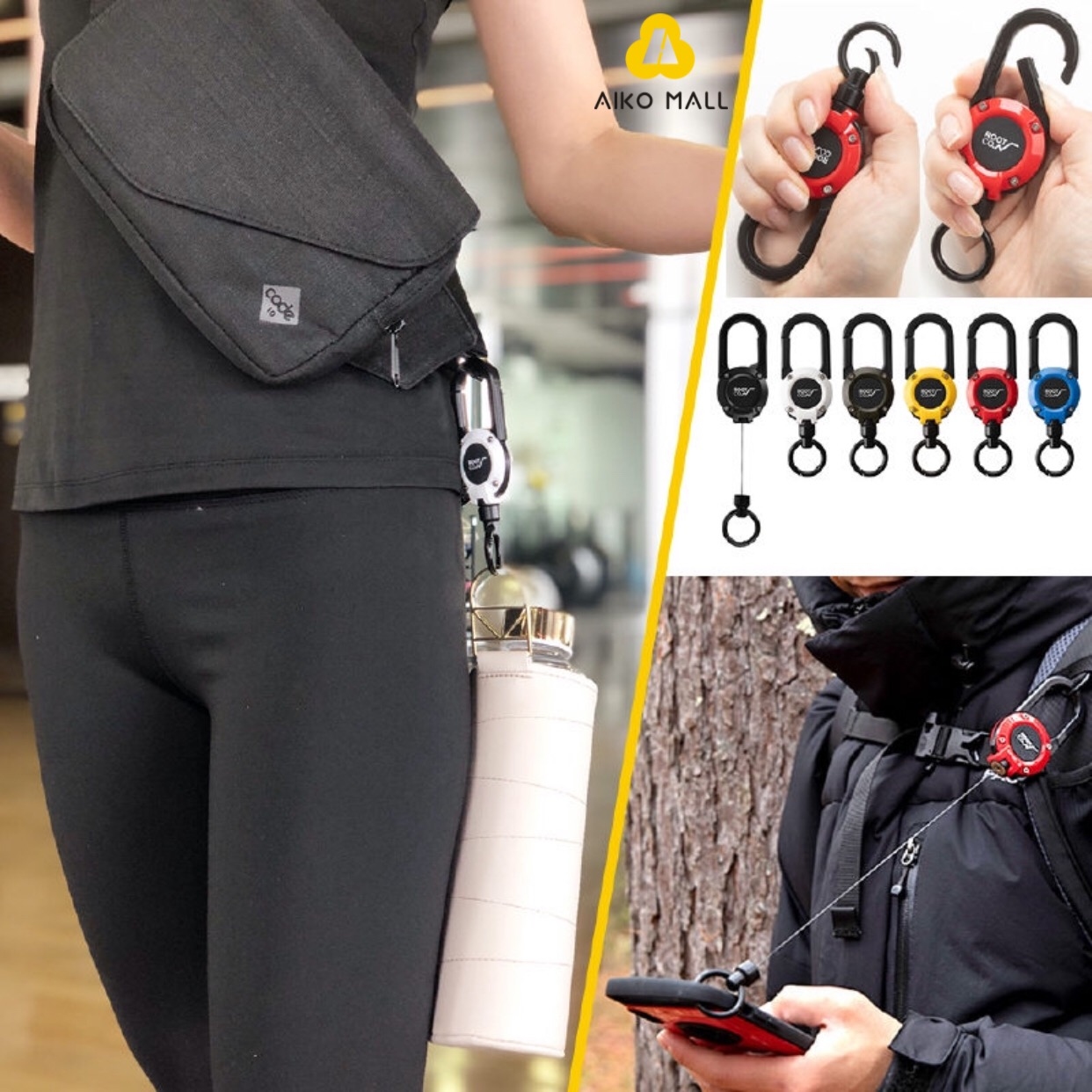 日本ROOT CO Gravity 360°一拉即取捲軸伸縮扣│旅行/登山最岩用│彈性伸縮85cm