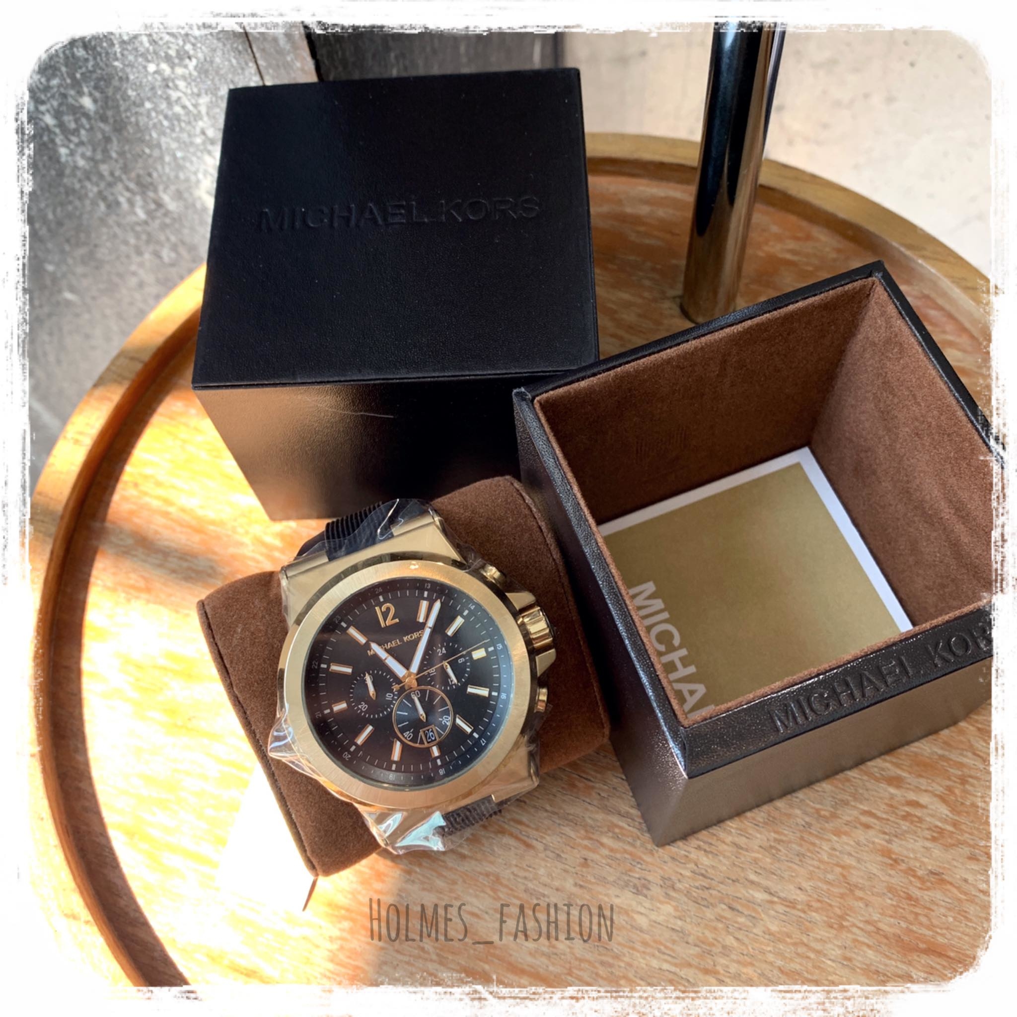 【Holmes】MICHAEL KORS MK 手錶 黑色矽膠錶帶 三眼金框 MK8445 48mm