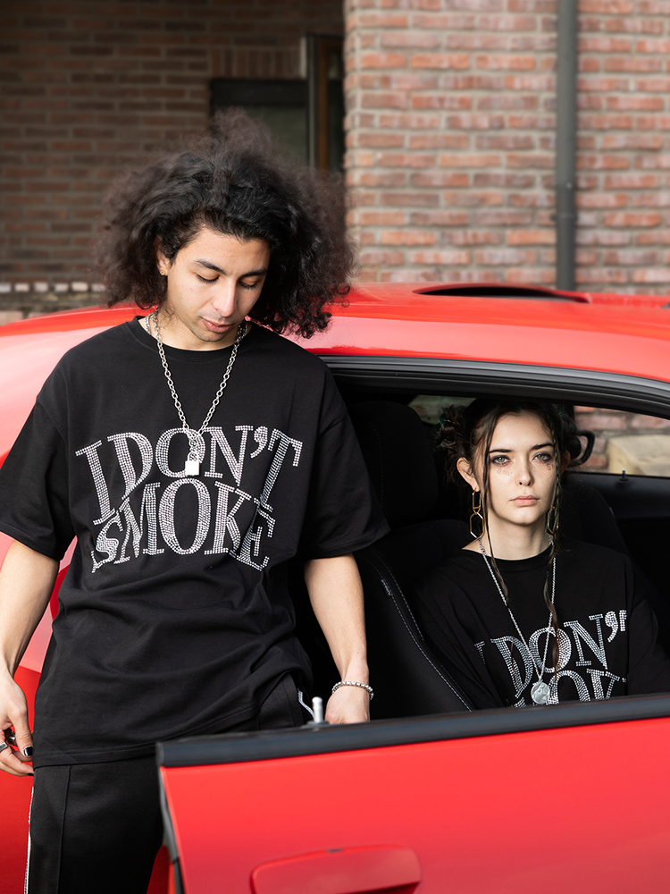 I DON’T SMOKE 立體 水鑽 短袖 T DONSMOKE Don’t Smoke