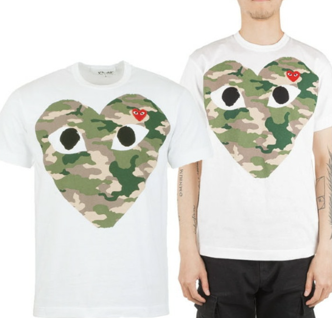 CDG PLAY CAMO DOUBLE HEART TEE