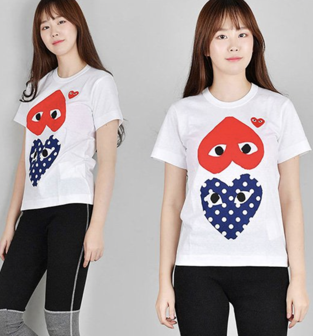 CDG PLAY DOT DOUBLE HEART TEE