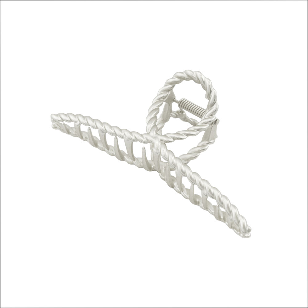 霧銀麻花流線圓灣金屬鯊魚夾 / Twist Streamline Metal Hair Claw Clip