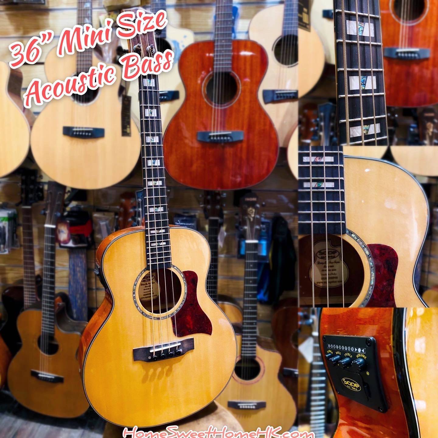 36”Mini Acoustic Bass 🎸重要係雲杉單板🤙🏻細細支夠聲夠力🥴配埋個靚Pickup💫旅行Size方便周圍去🐾簡單簡單單閃貝音 ...