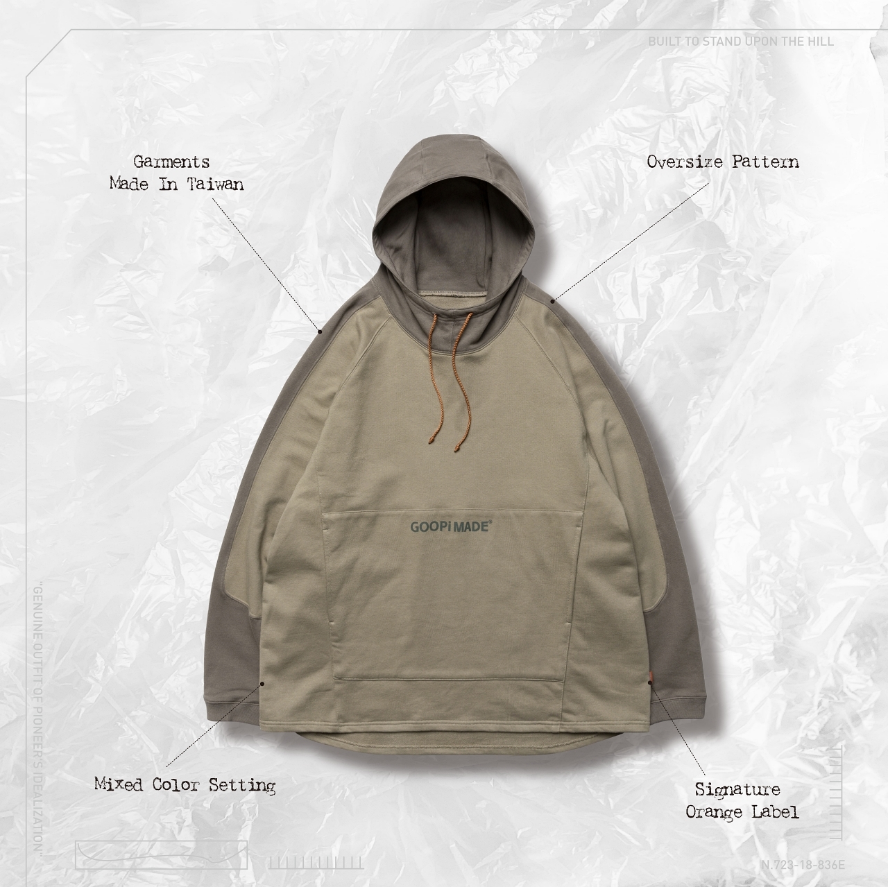 GOOPiMADE® E.4th “Mixed” Logo Hoodie - Brown/Khaki
