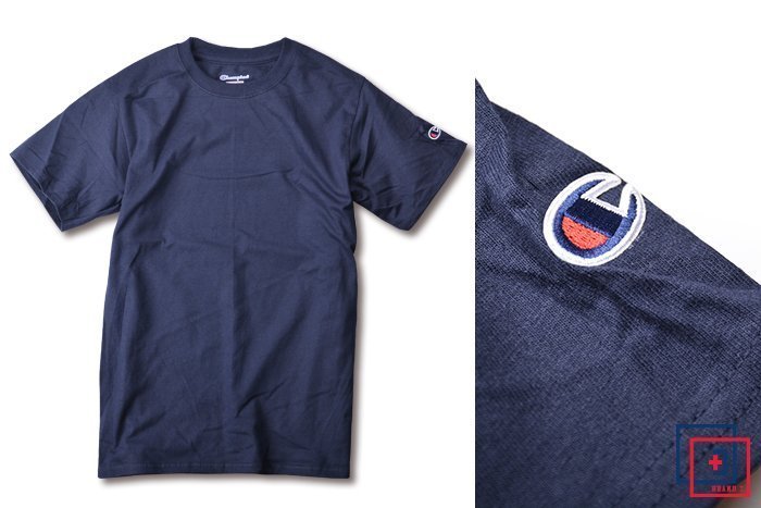 【CHAMPION】 BASIC TEE 深藍色 手臂 刺繡 LOGO 素Tee 美版 t425