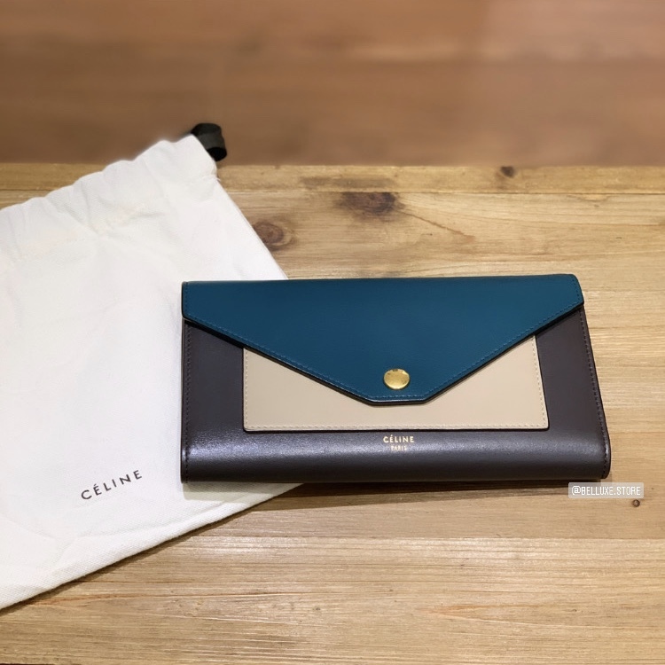 celine envelope long wallet old logogreen x brown