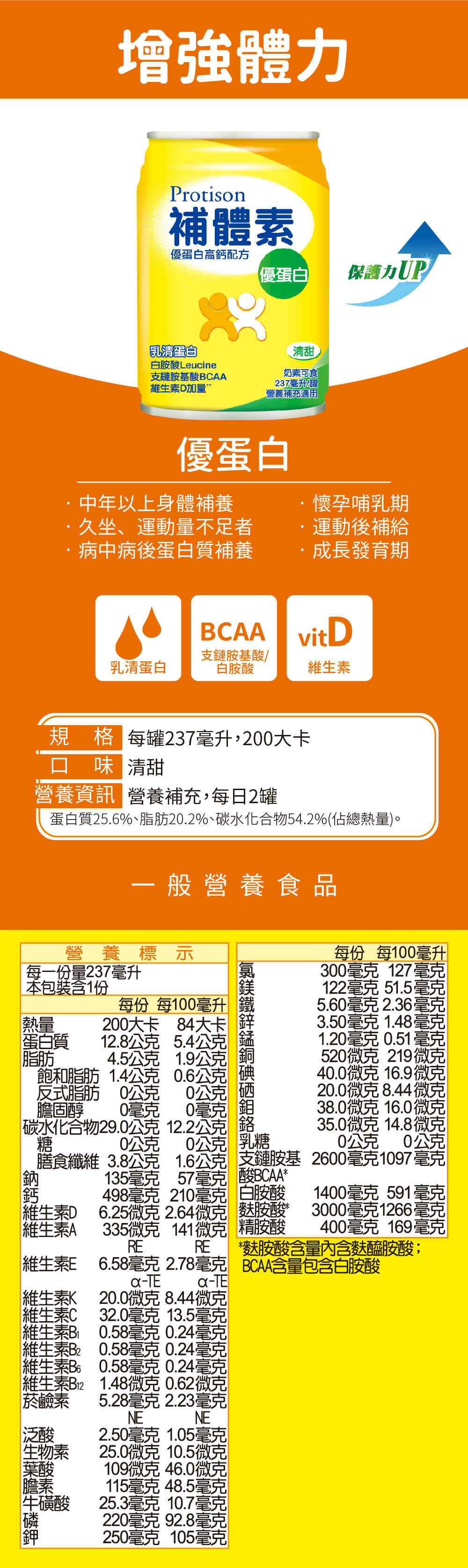 補體素優蛋白清甜-增強體力配方（237毫升x26罐/箱） - 補體素官方旗艦店