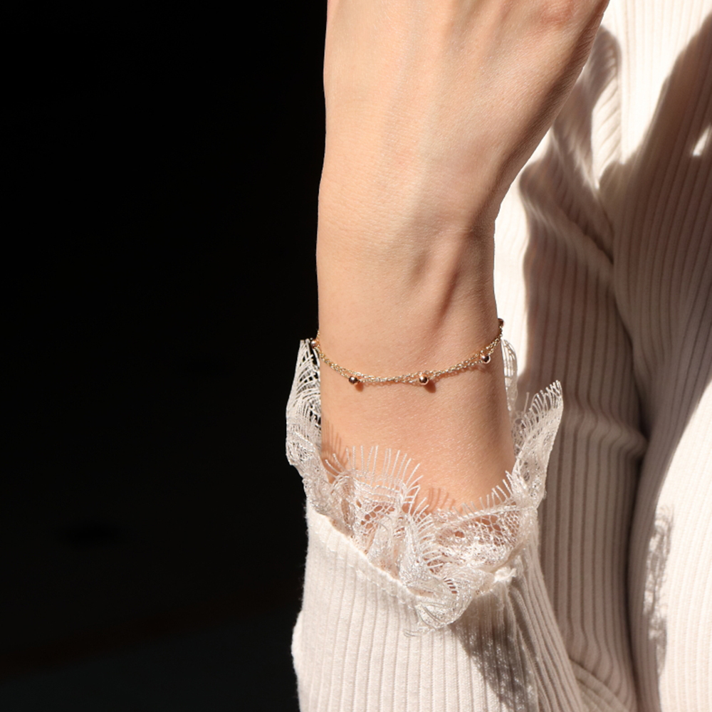 14K Double Chain Ball Bracelet 金球雙鍊手鍊