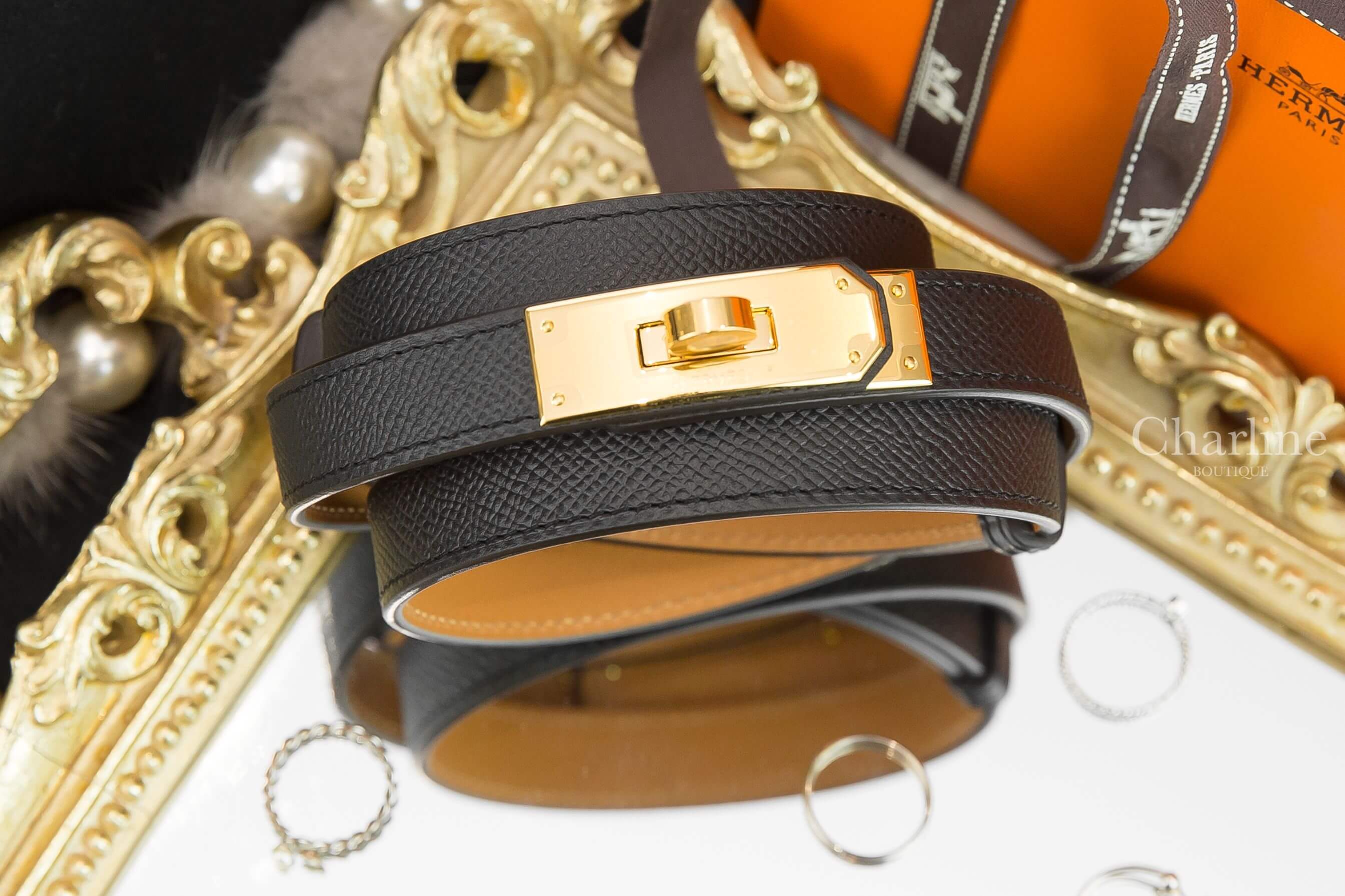 Hermès Kelly 18 Belt黑色小牛皮金扣可調式皮帶-Charline Boutique 精品代購