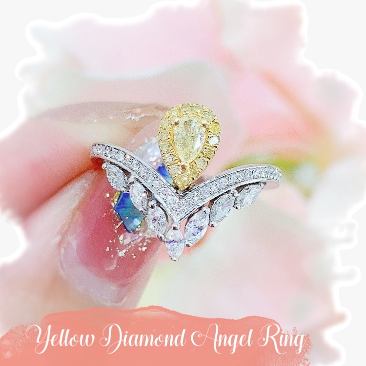 Pear Cut Yellow Diamond Angel Ring（DR010031）