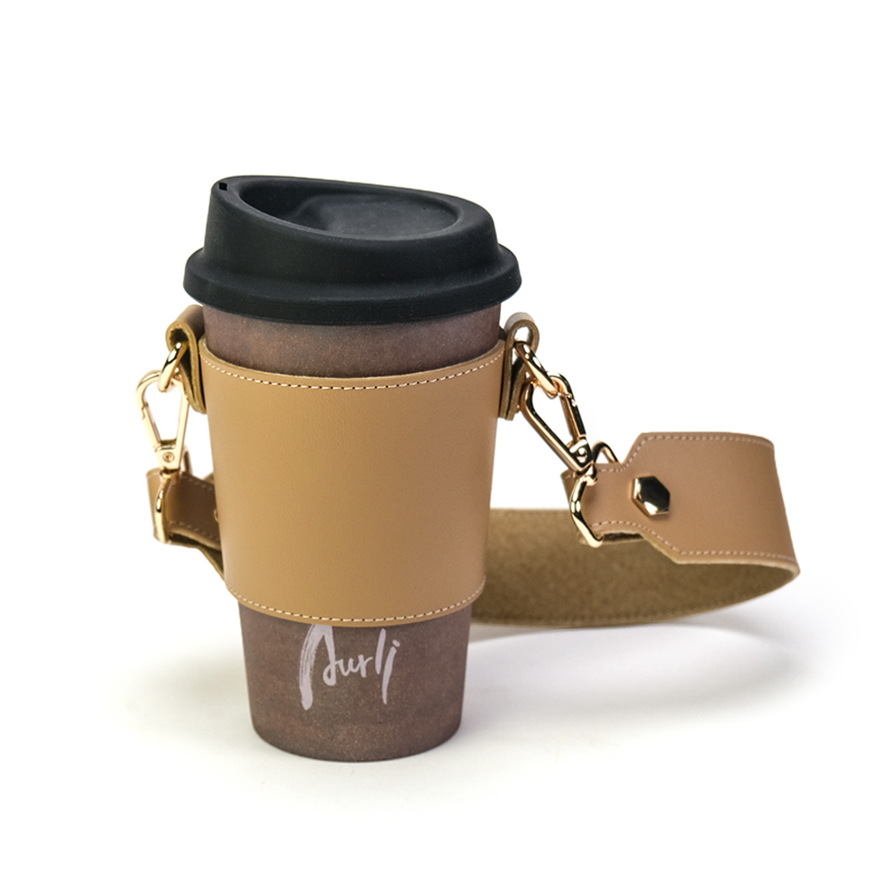 博客來-Aurli 奧利 │ 老岩泥 咖啡外帶杯(附質感杯袋及杯蓋) 卡其手提組