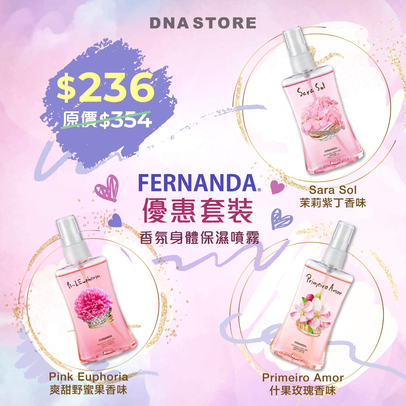 【精選優惠】FERNANDA 香氛身體保濕噴霧3枝套裝