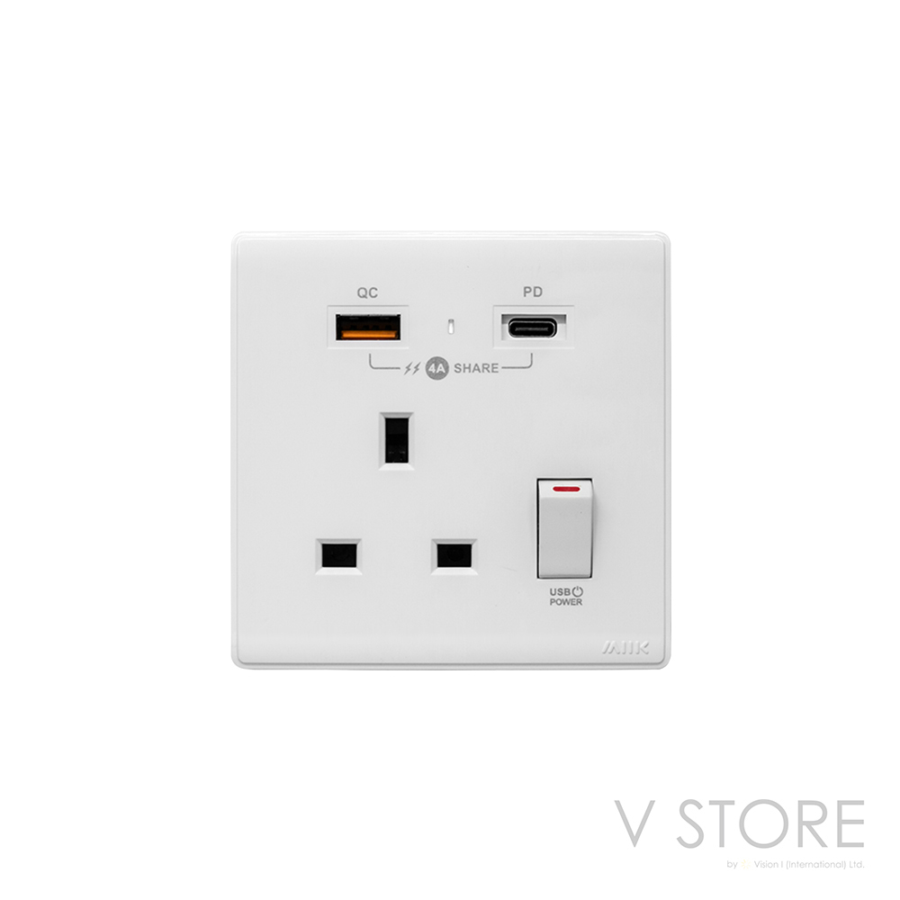 M2K 2xUSB+1xType-C 3.1A Electric Socket Panel (Black)