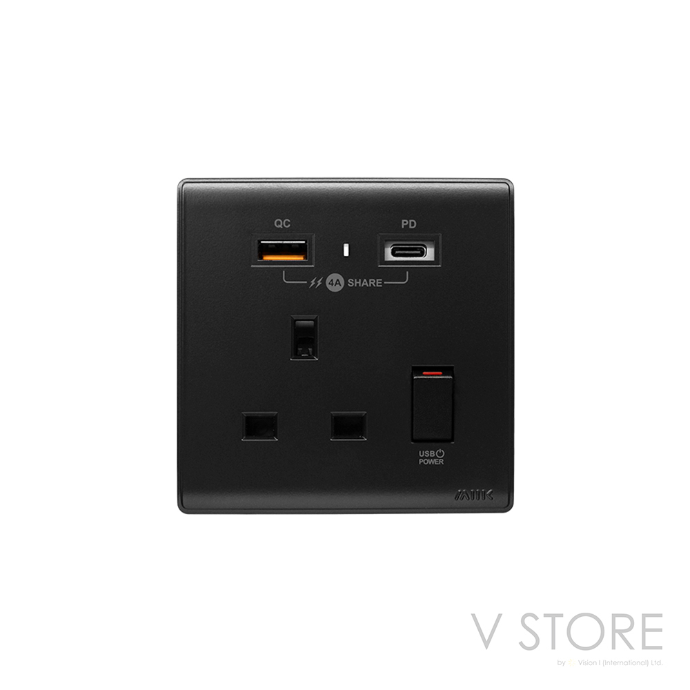 M2K 2xUSB+1xType-C 3.1A Electric Socket Panel (Black)