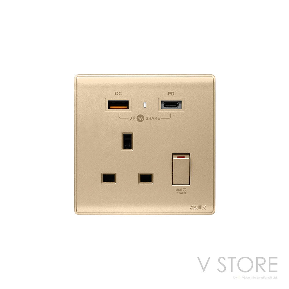 M2K 2xUSB+1xType-C 3.1A Electric Socket Panel (Black)