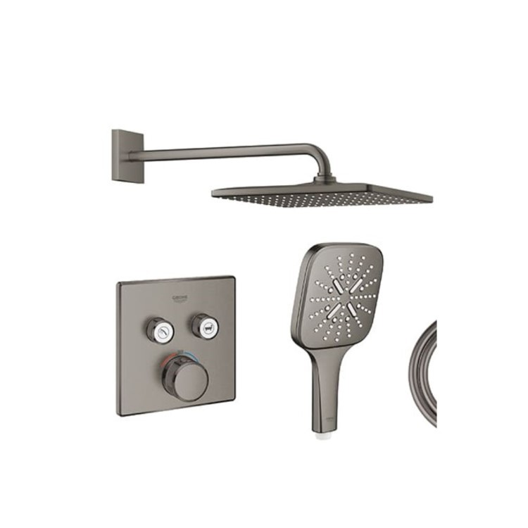 GROHE｜SmartControl 定溫埋壁方型花灑組 l 石墨黑