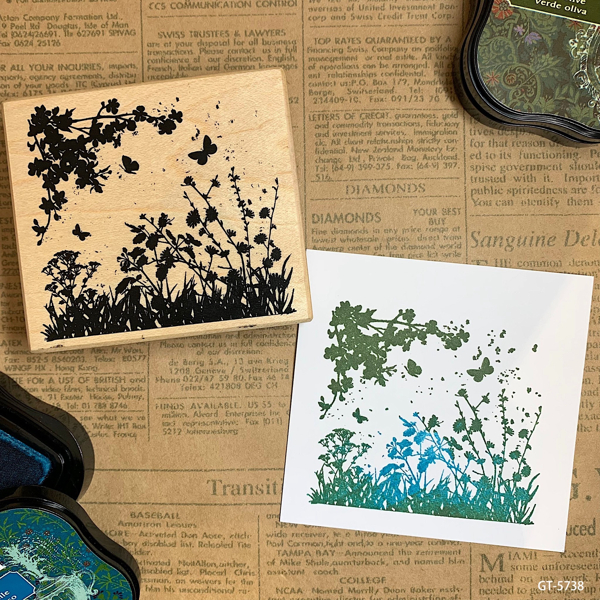 貝登堡楓木印章-情境蝴蝶與花圃 GT-5738