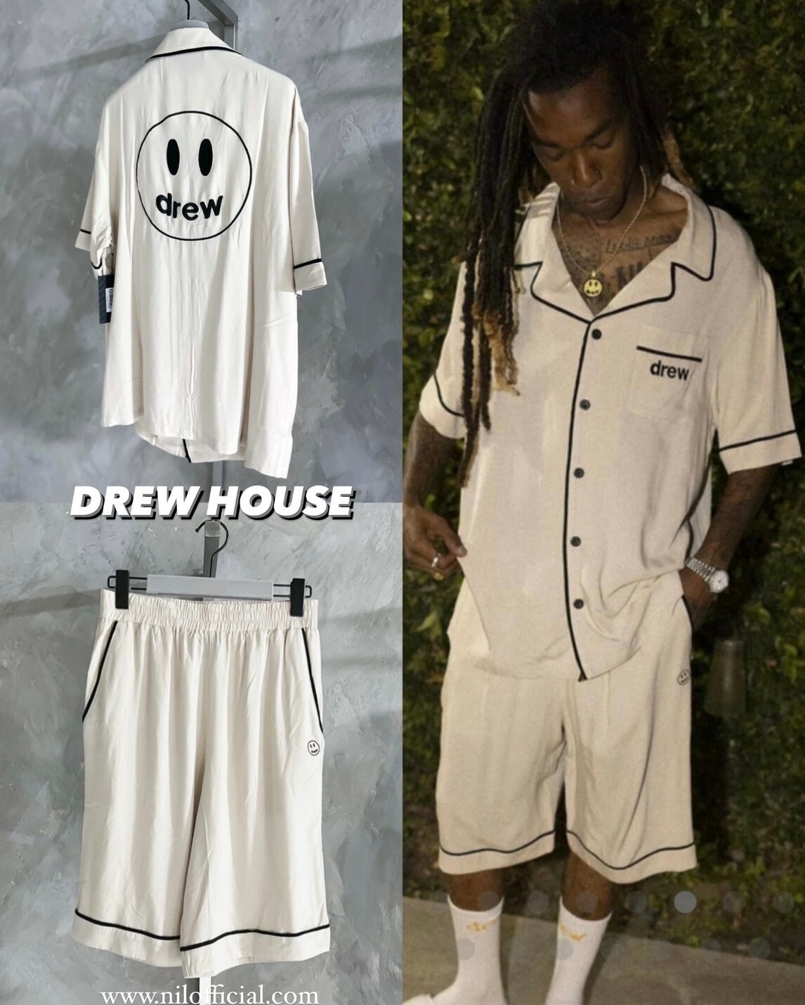 Drew House 稀少款 笑臉Logo 襯衫 套裝 短袖 短褲 睡衣