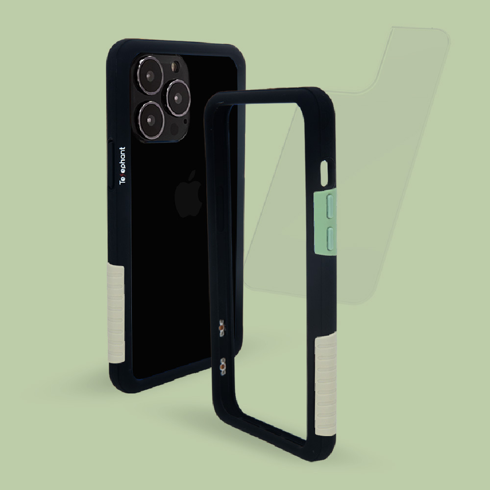 【Telephant 太樂芬】iPhone 13 系列 抗汙防摔邊框手機殼 黑框 - 抹茶拿鐵