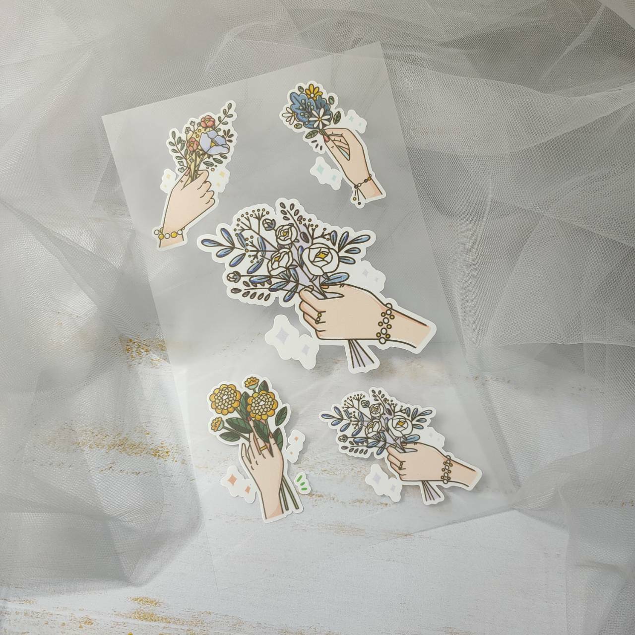 Cloth with powder blue circle dot hot stamping sticker