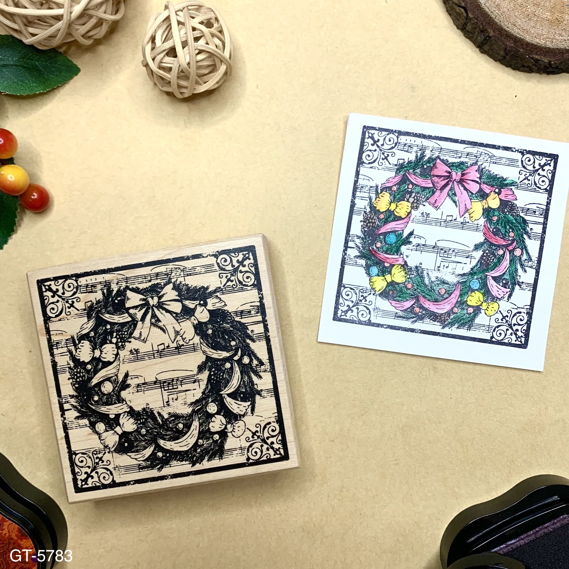 楓木印章-樂譜聖誕花圈 GT-5783