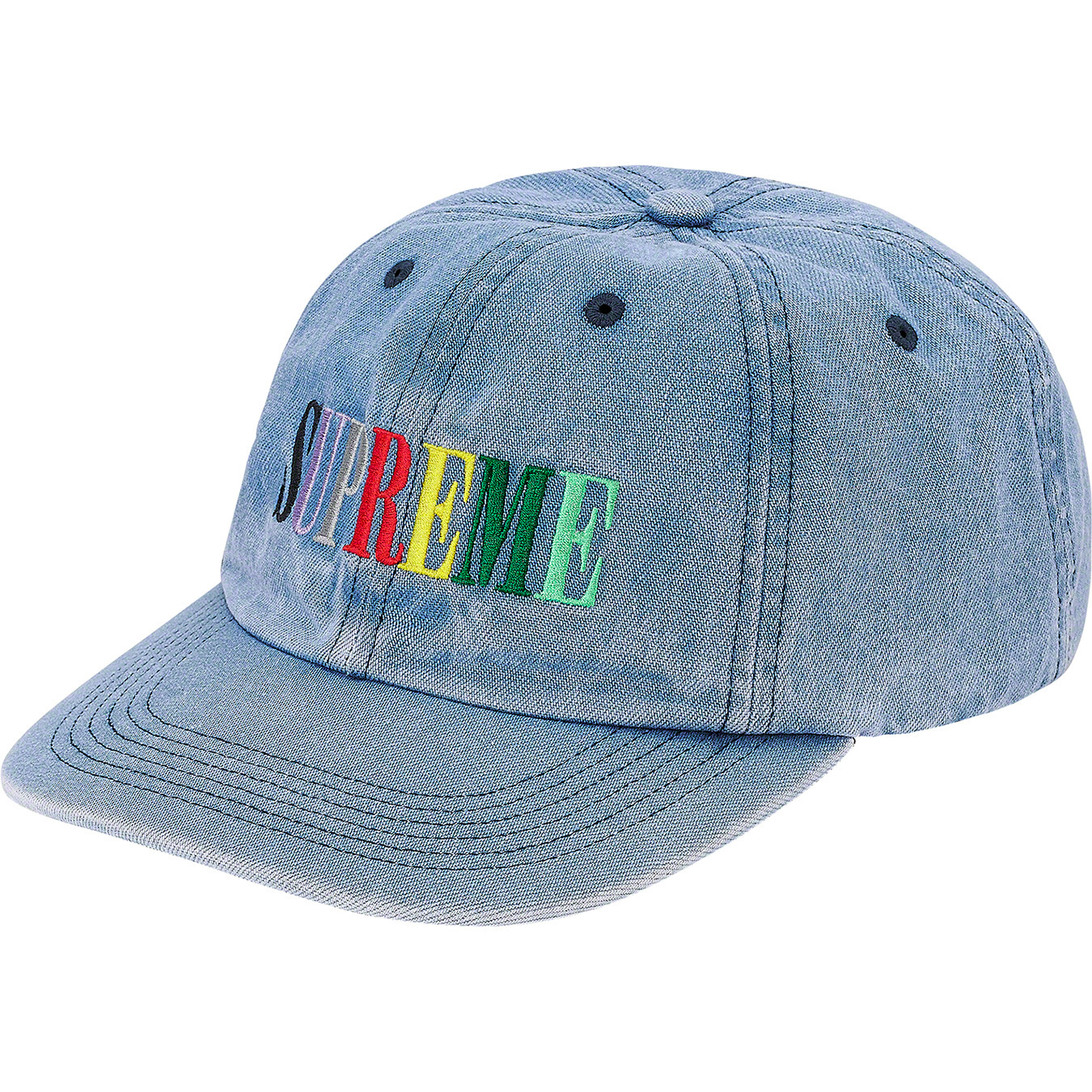 Supreme Multi Color Logo 6-Panel Light Denim