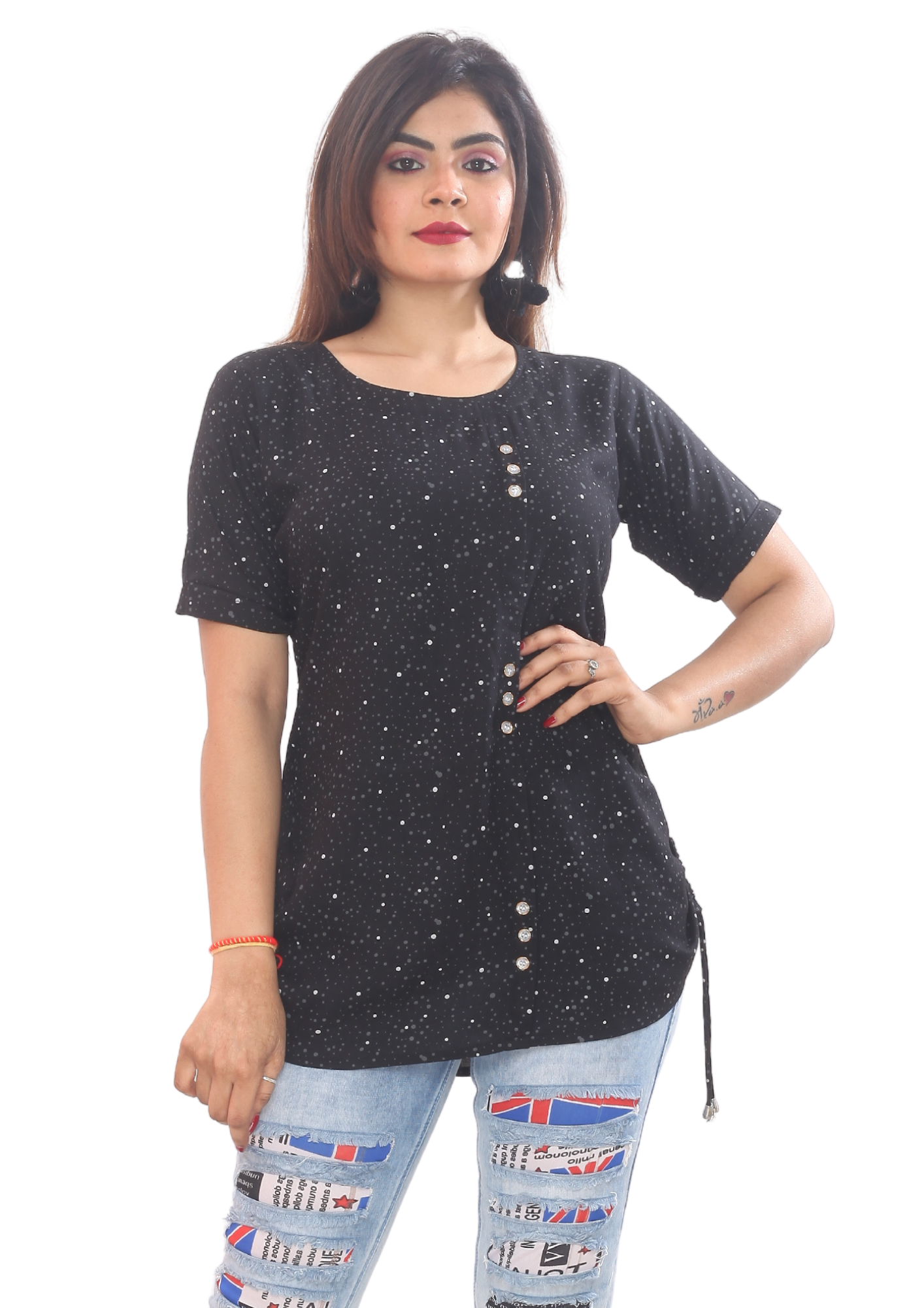 Women Black rayon Side String Top Q1520