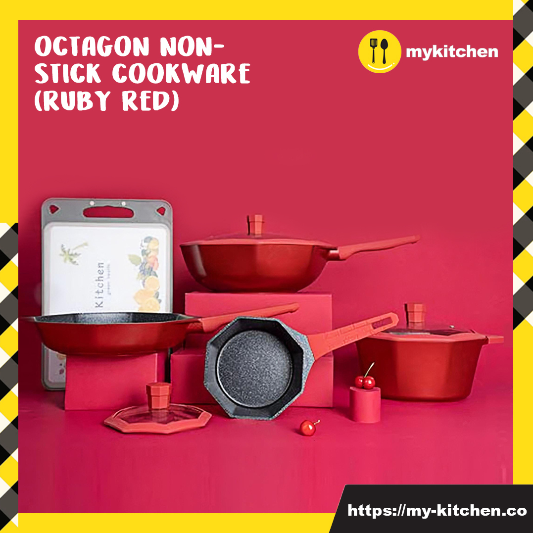 [MY KITCHEN] Ruby Red Octagon Non Stick Cookware Frying
