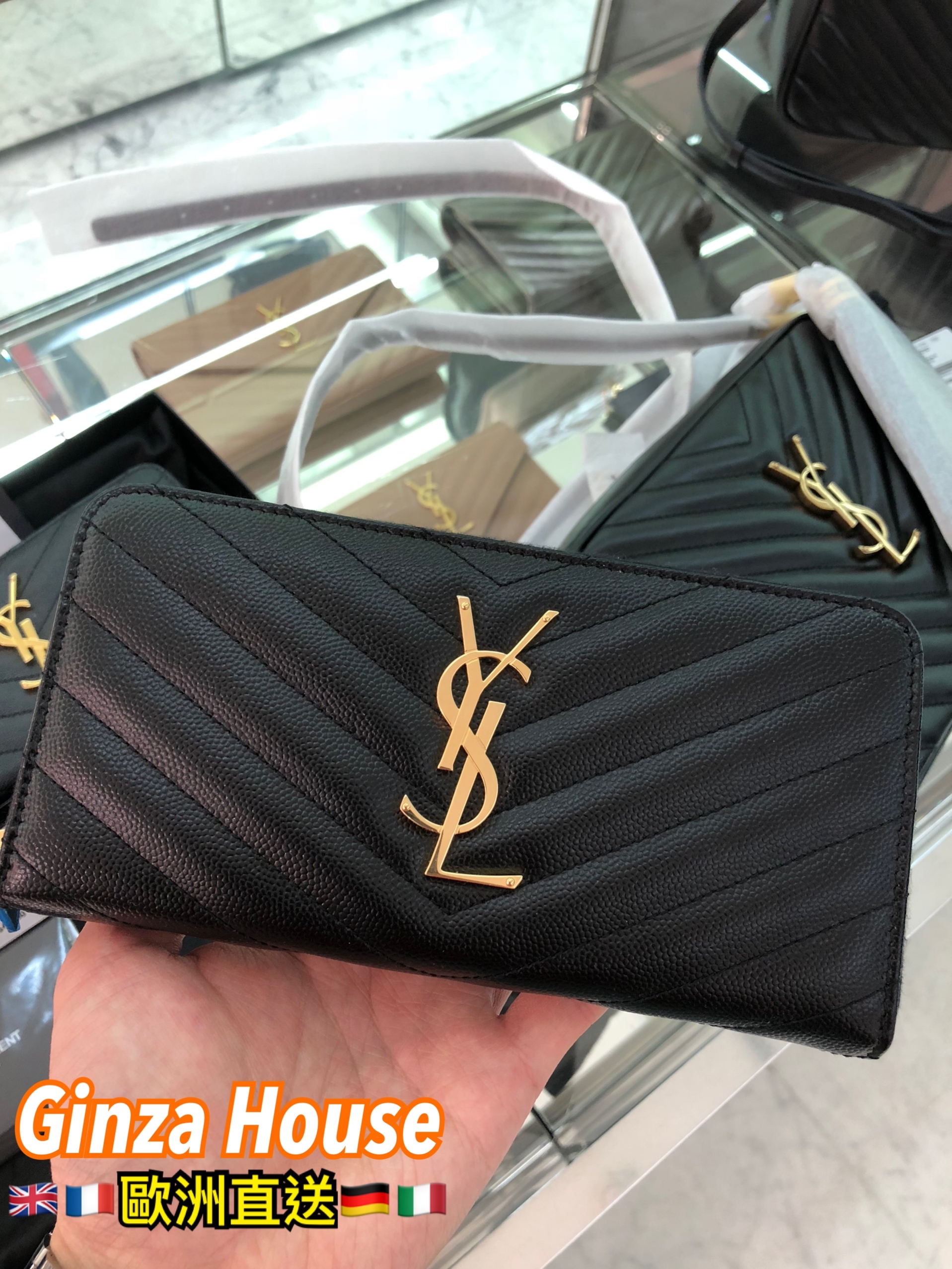 YSL Monogram Leather Zip Around Wallet