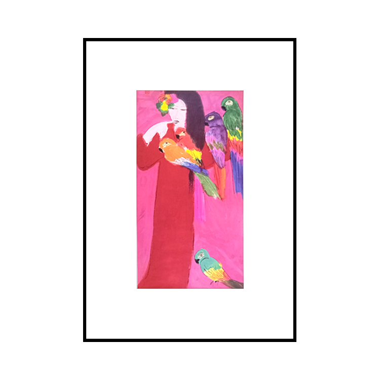 含框複製畫 女人與鸚鵡 丁雄泉