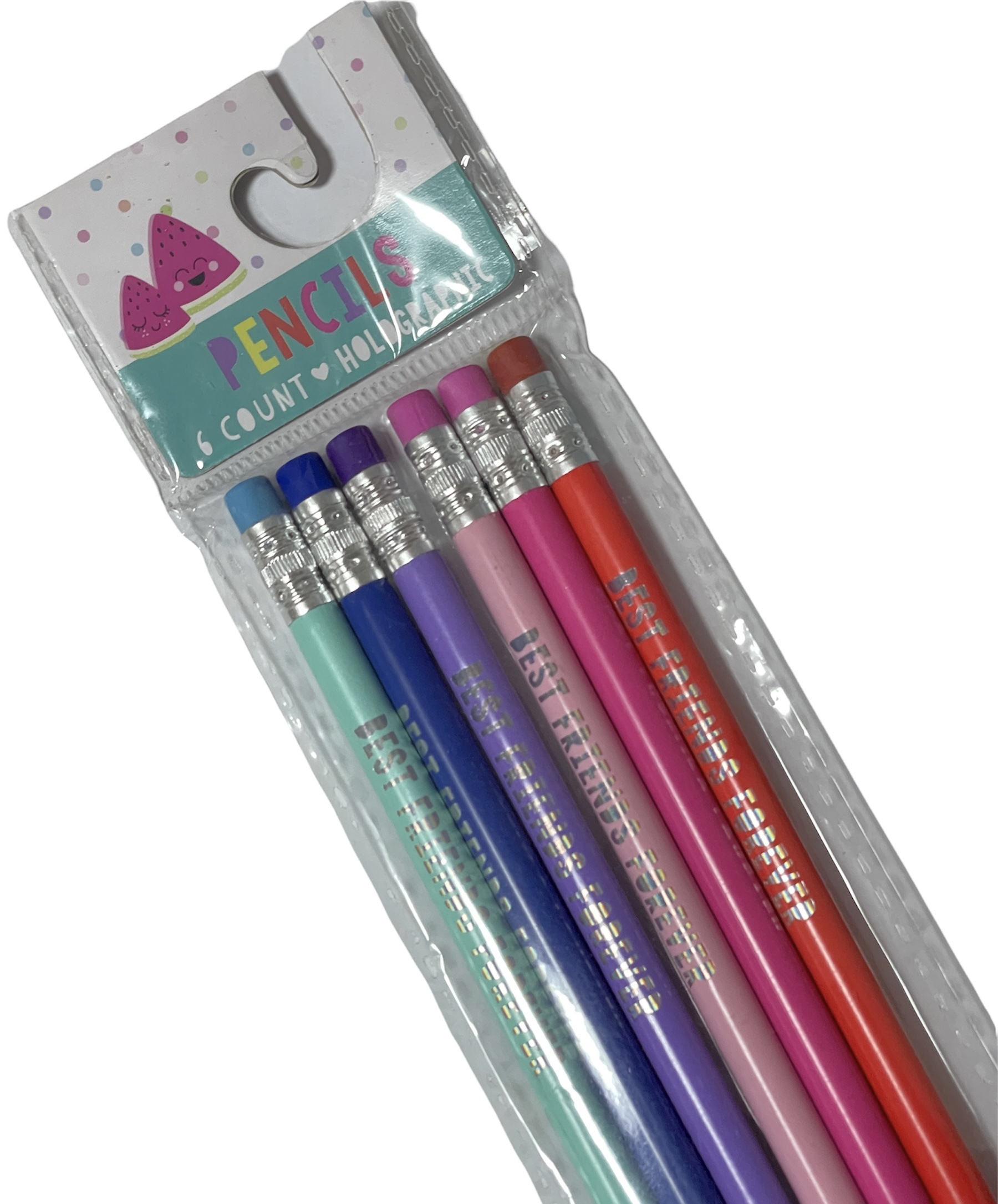 6 Wood Pencils Holographic Best Friends Forever