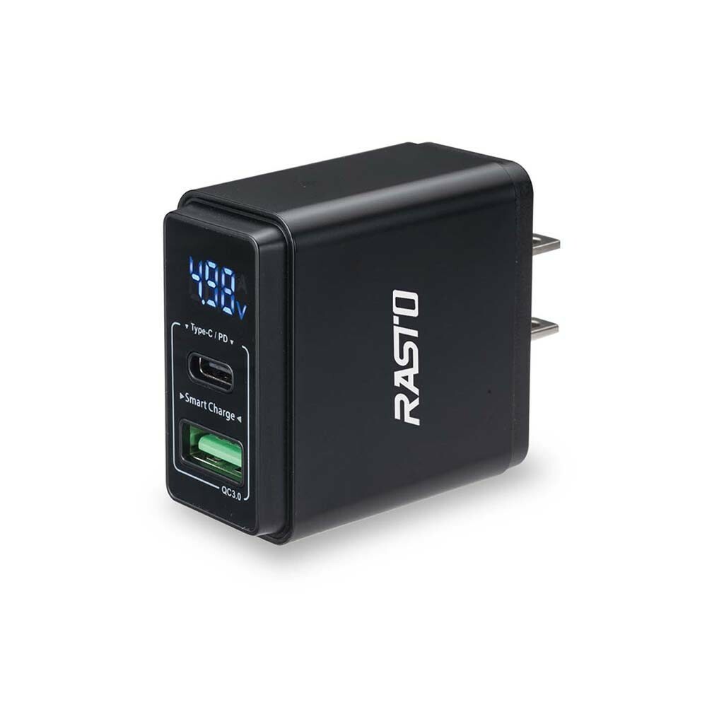 【RASTO】RB10 電流+電壓顯示 20W PD+QC3.0 雙孔快速充電器｜JC科技官方旗艦店