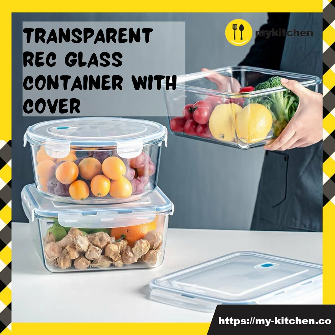 [MY KITCHEN] Transparent Rectangular Glass Container wi