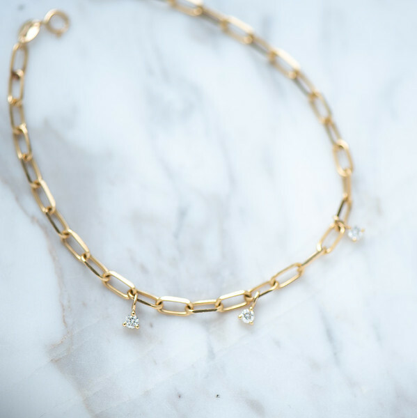 18K Block Chain Bracelet with Diamond