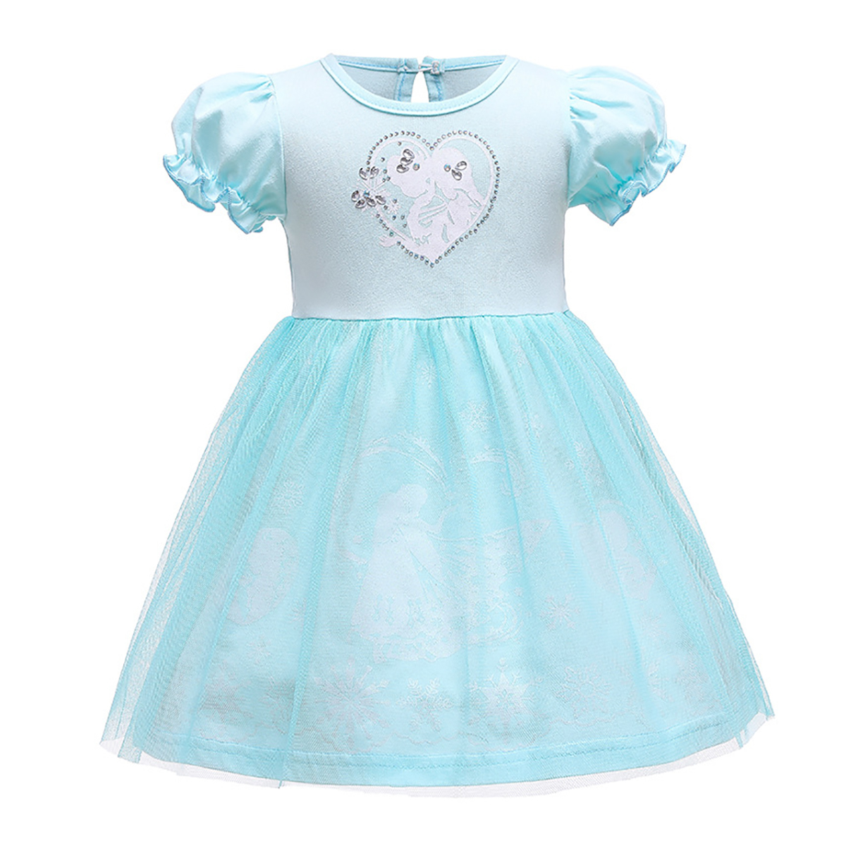 GT-6325 艾莎公主造型泡泡袖亮片拼接網紗連身裙