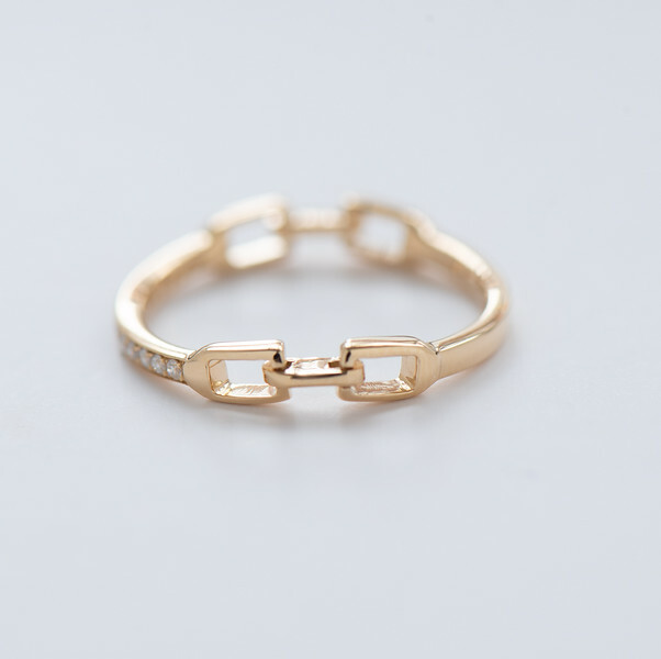 18K Mini Block Chain Diamond Ring