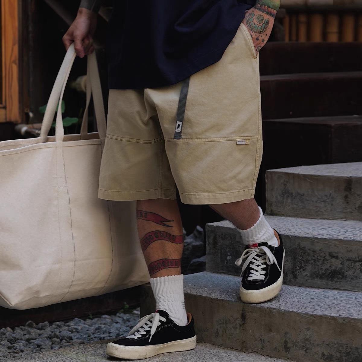 ubs13 | UNBENT 日系洗水染色復古風斜紋布工裝短褲 / 2色