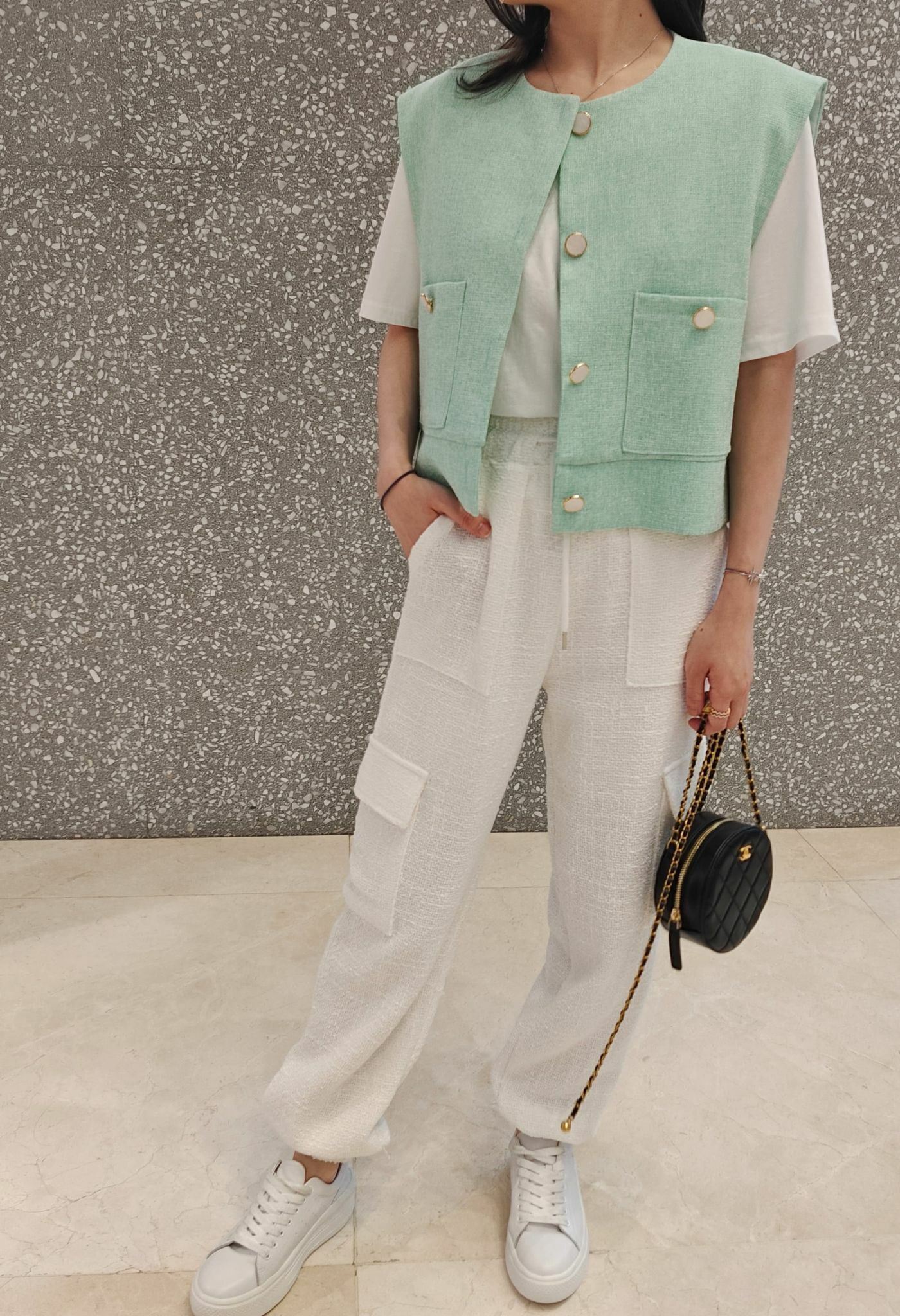 PT307 側口袋Tweed料束腳褲 (全橡筋腰)