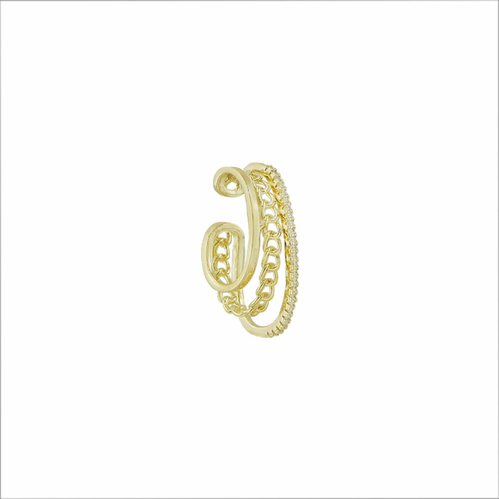 [黃銅] 華麗三分線鍊條耳窩耳骨夾 / [Brass] Triple Layer Chain Earcuff