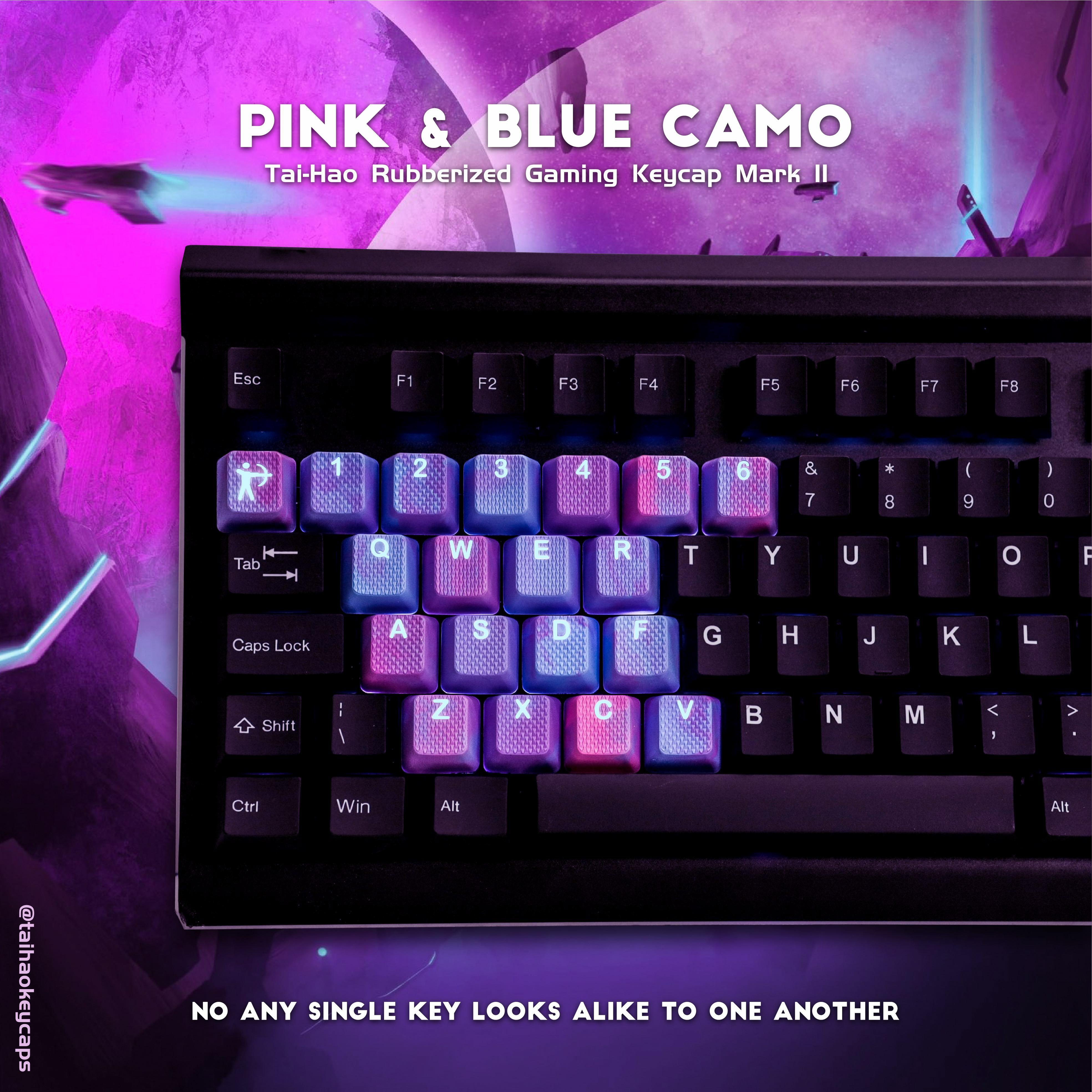 Rubber Gaming Backlit Keycaps-23 keys Pink&Blue Camo