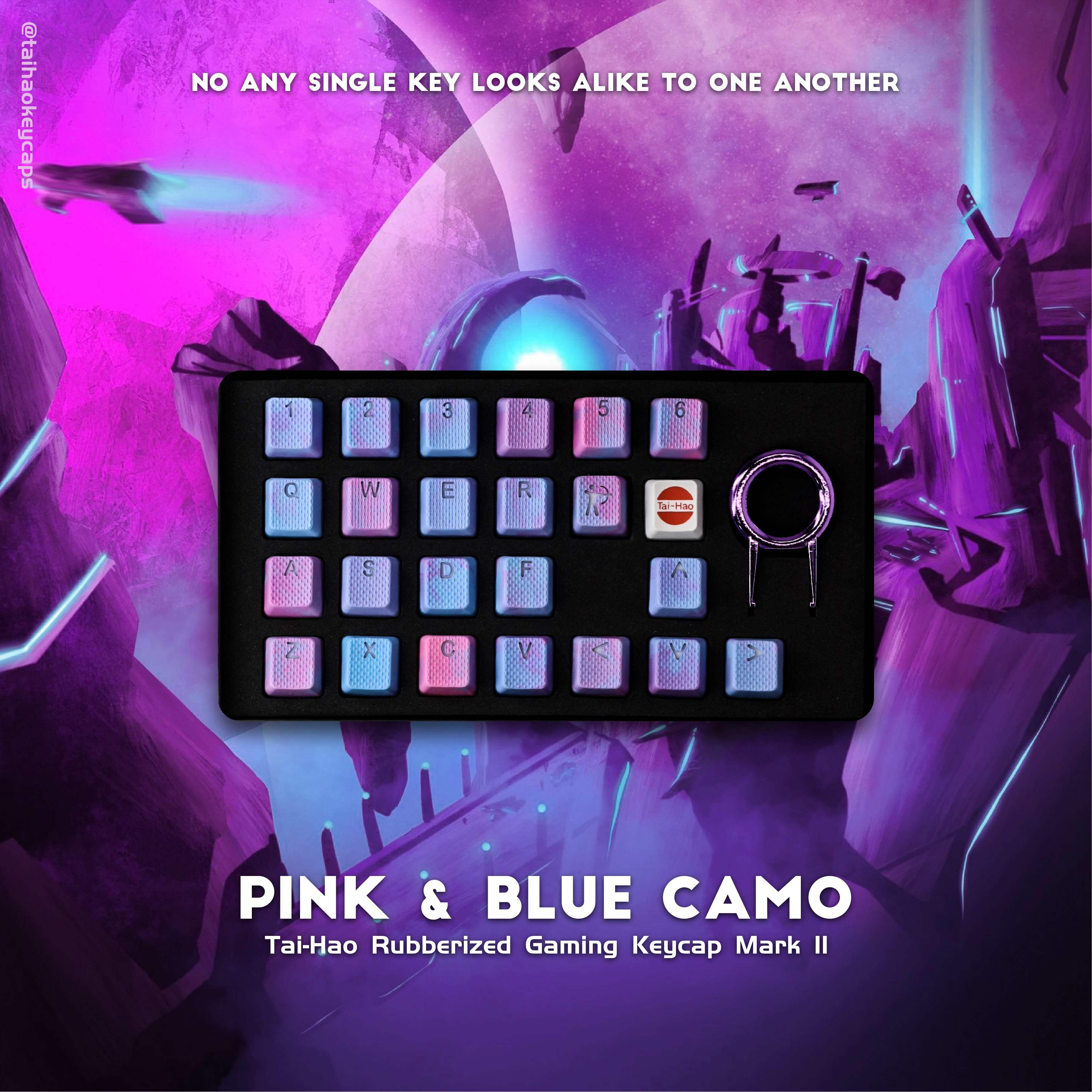 Rubber Gaming Backlit Keycaps-23 keys Pink&Blue Camo