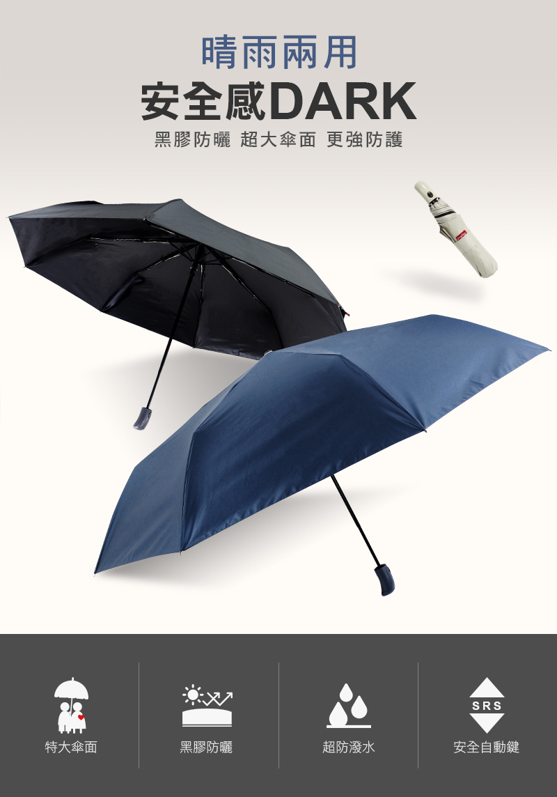 《BigRed 安全感DARK》27吋自動傘-雨傘王UmbrellaKing，全台雨具專業品牌