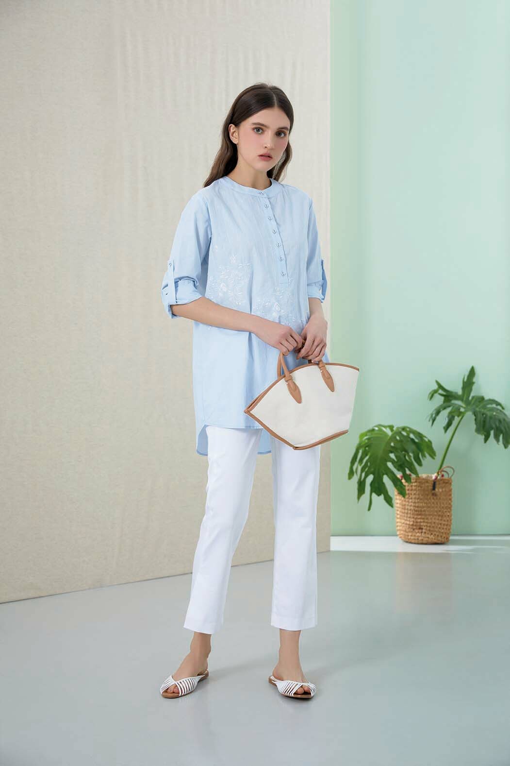 9分修身純色長褲Q6112