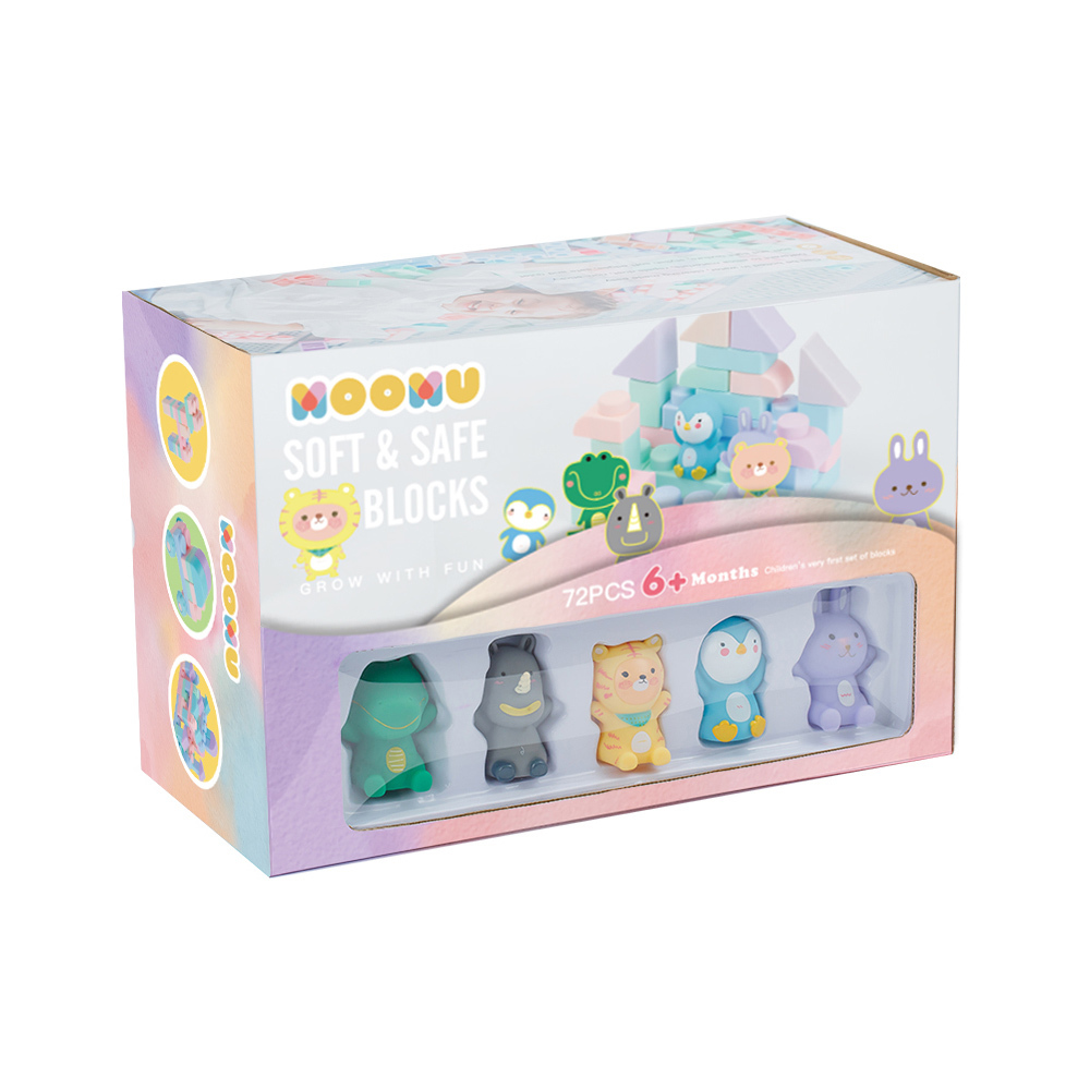 MOOMU 馬卡龍香草軟積木72pcs/組+動物造型手指積木公仔5入