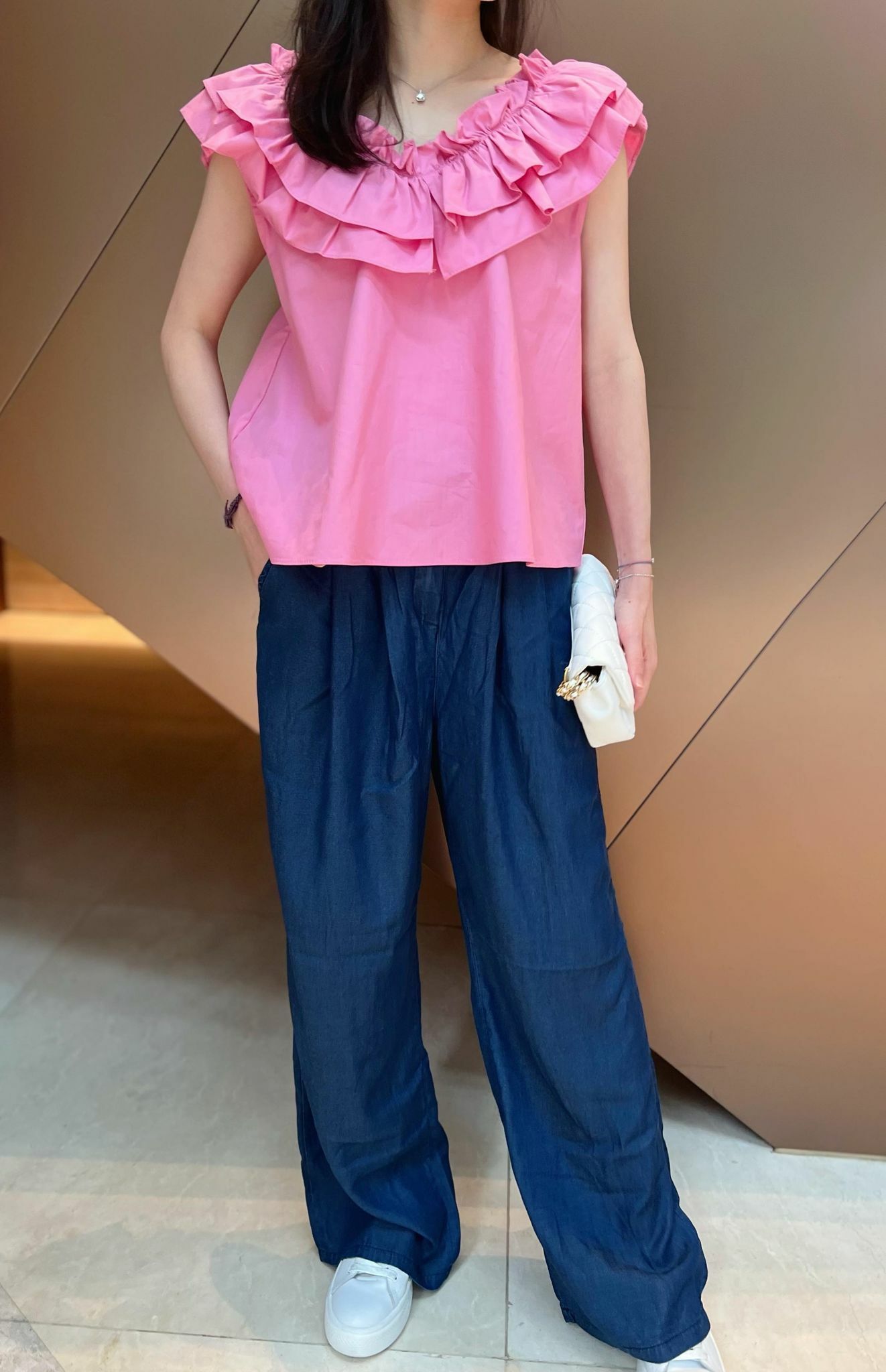 PT325 夏日涼感冰絲牛仔布垂感闊褲(半橡筋腰)