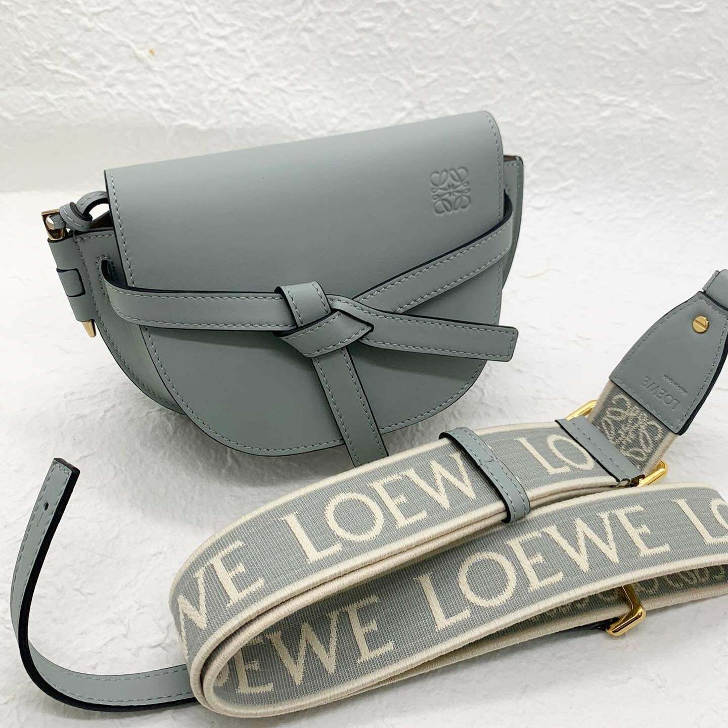 LOEWE Mini Gate Bag with Logo Strap (Baby Grey)