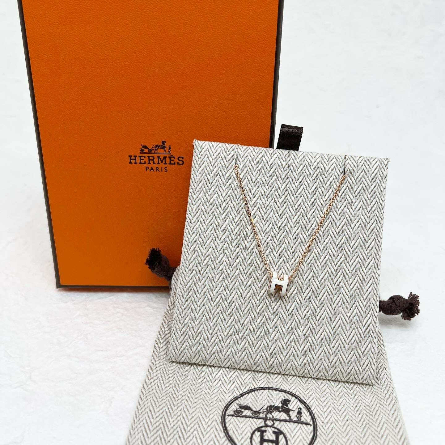 HERMES Mini Pop H 頸鏈(白色x 玫瑰金)