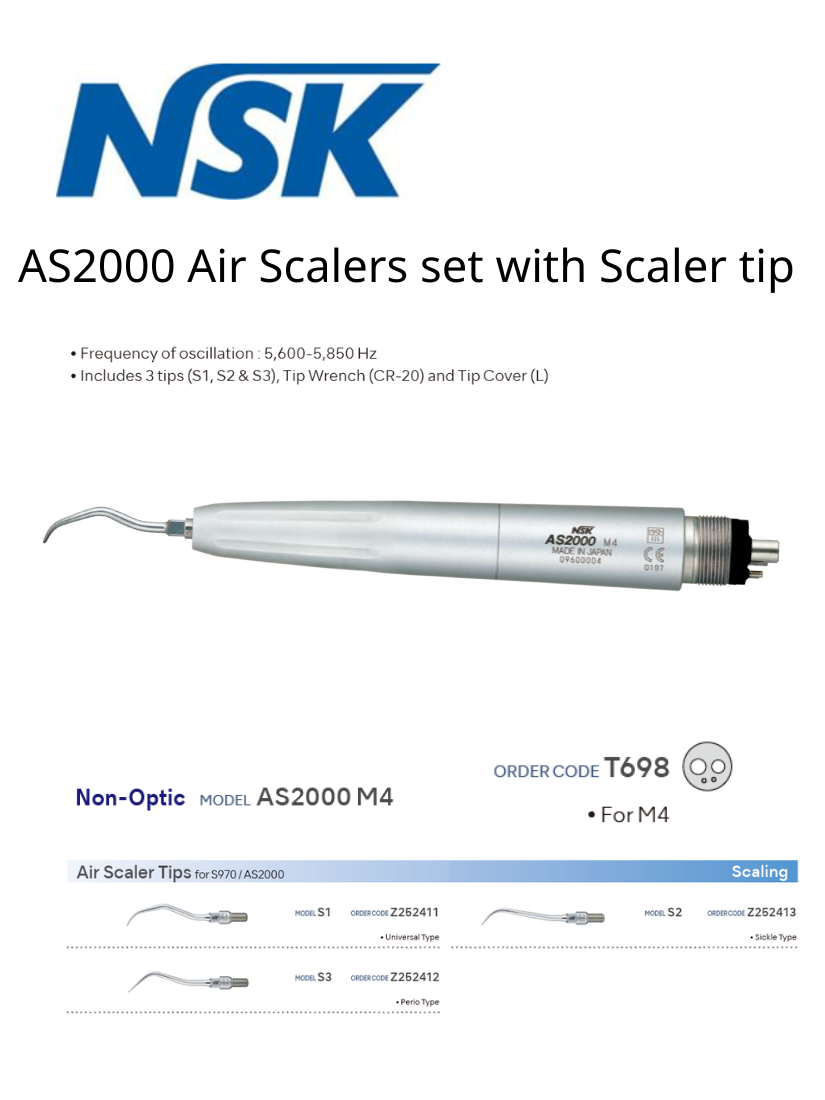 NSK AS2000 M4 Air Scaler Set with 3 tips (S1, S2& S3)